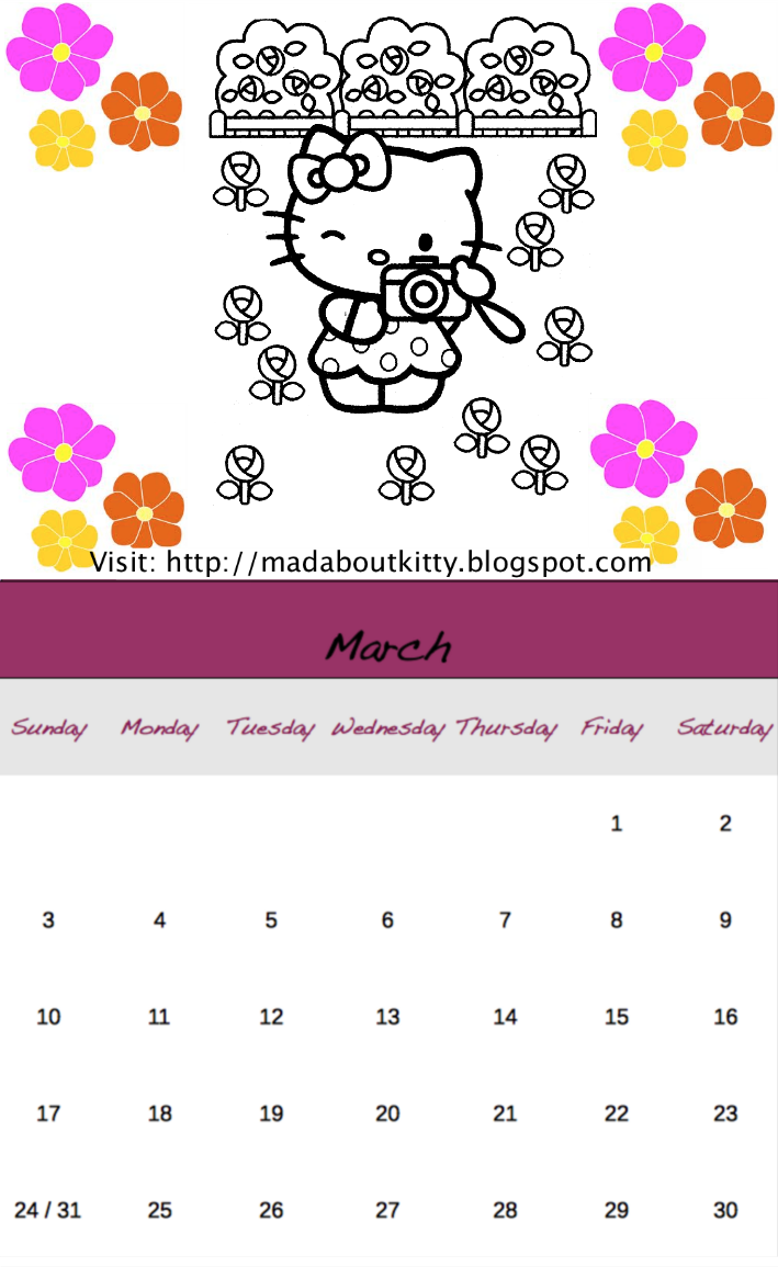 Hello Kitty's 2013 Calendar: March : Mad about Kitty