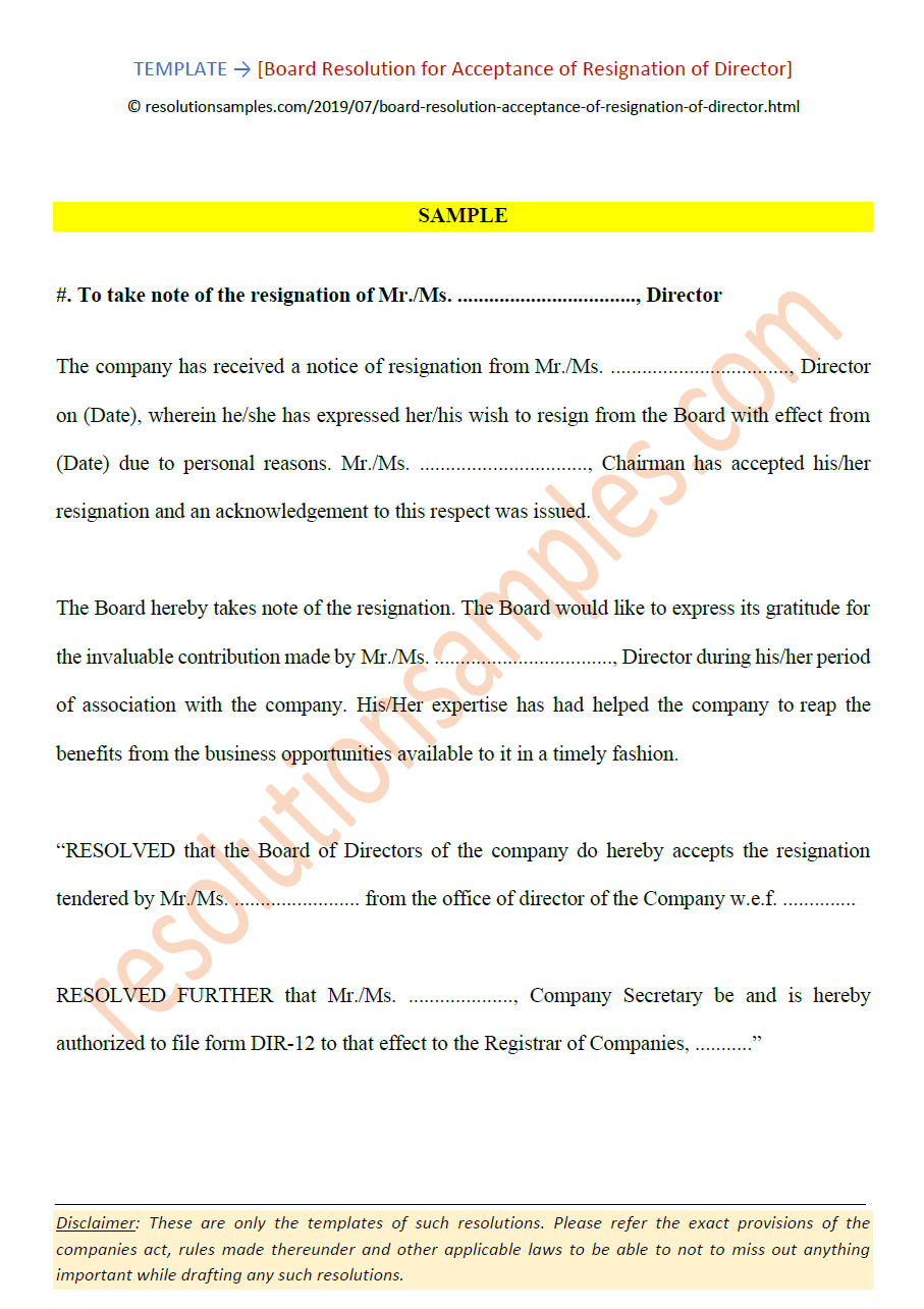 Draft Board Resolution For Acceptance Of Resignation Of Director draft-board-resolution-for-acceptance-of-resignation-of-director
