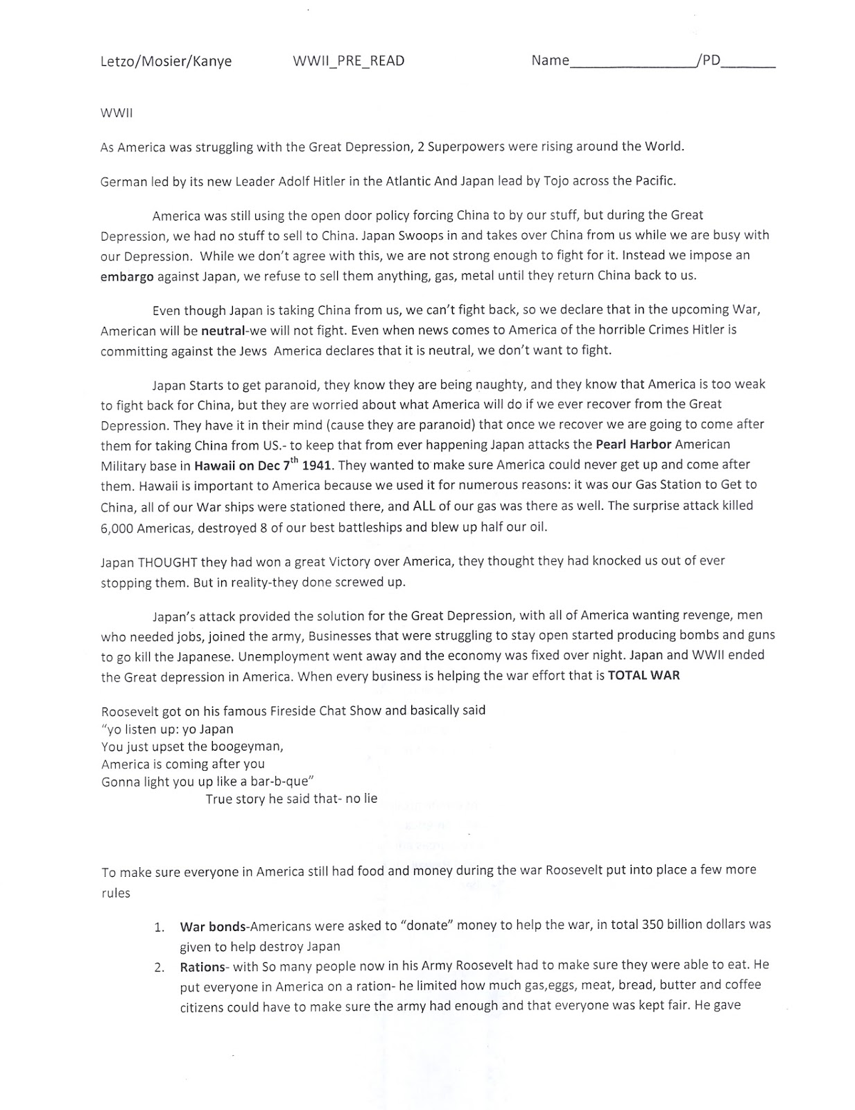 Mr. E's U.S. History and Black History Page: Unit 9 - World War II