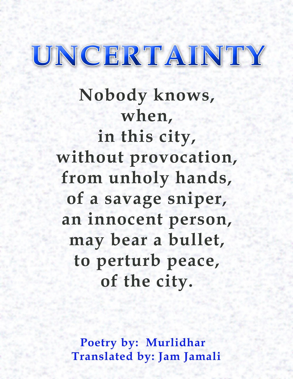 Uncertainty Poetry by Murlidhar Translated by Jam Jamali