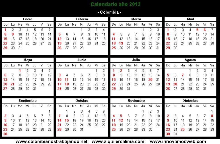 Calendario 2012 para imprimir - Imagui