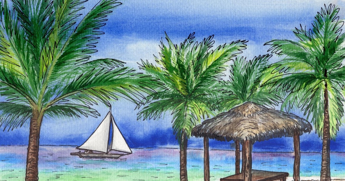 Palm Tree Beach Drawing