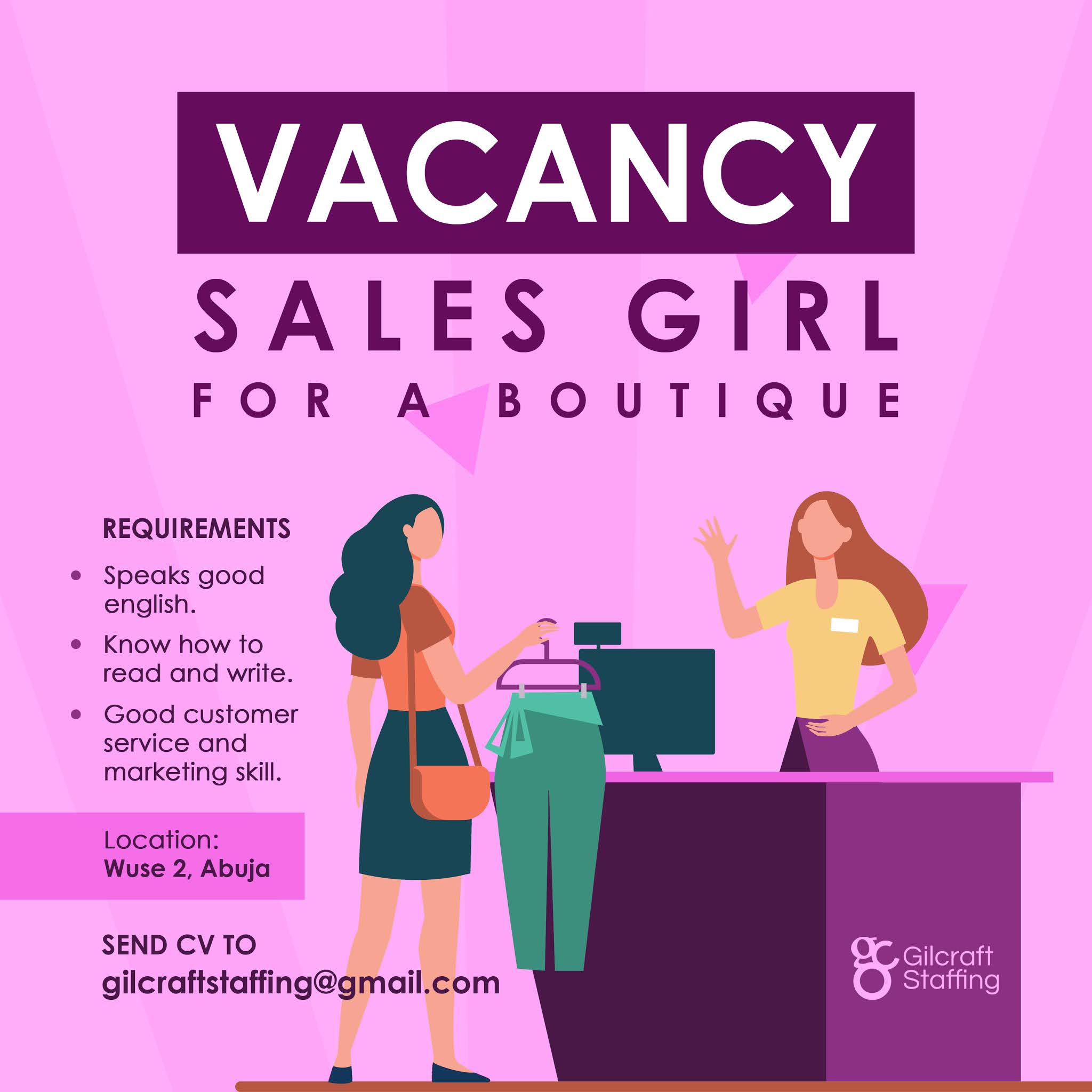 Sales Girl needed in Abuja