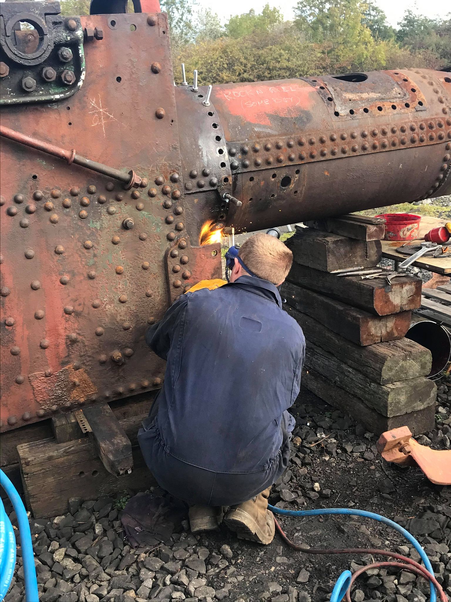 North Tyneside Steam Railway: Rivet work on the roller