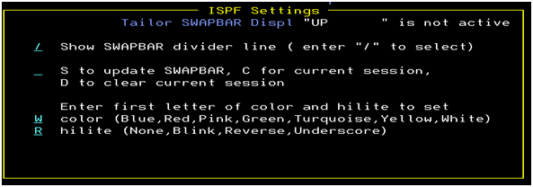 mainframeseverywhere: ISPF - SWAPBAR + SCRNAME + KEYS