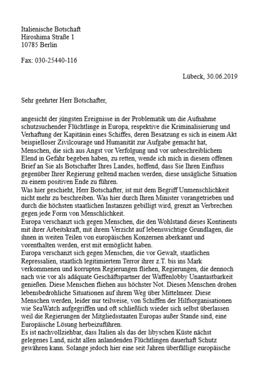 Standpunkte...: Offenen Brief an den italienischen Botschafter in Berlin.