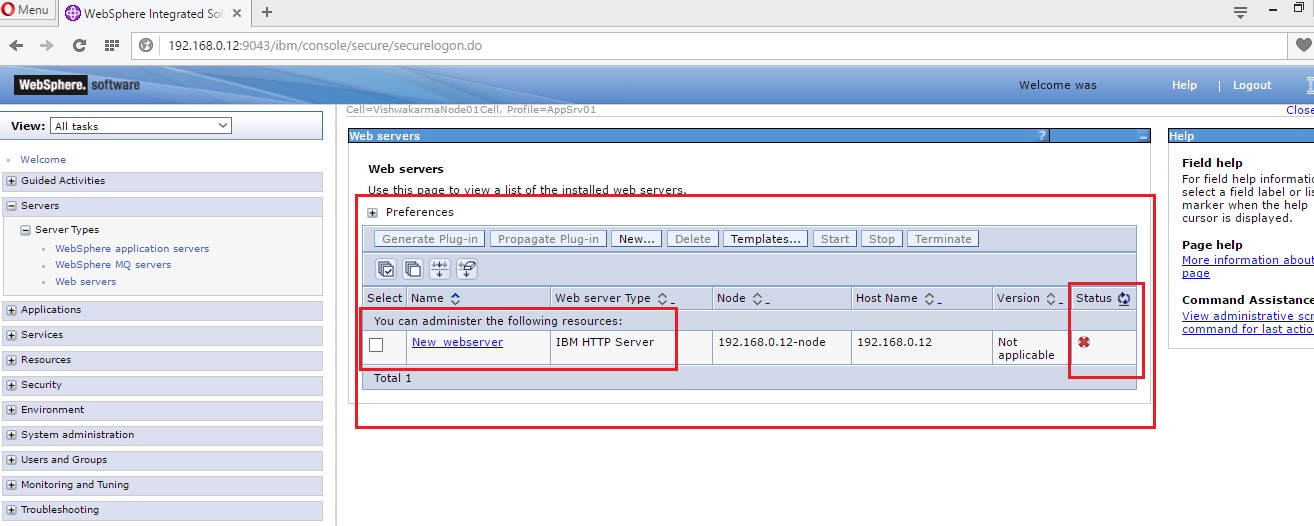 MiddlewareBox: How to Create Web Server in WAS 8.5