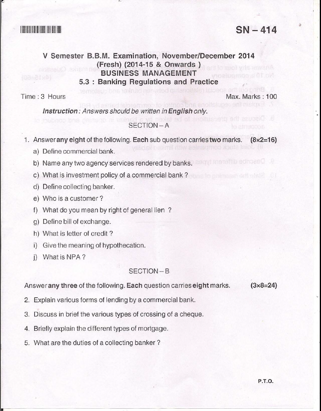 Bangalore University B.B.M. Business Management 5.3 : Banking ...