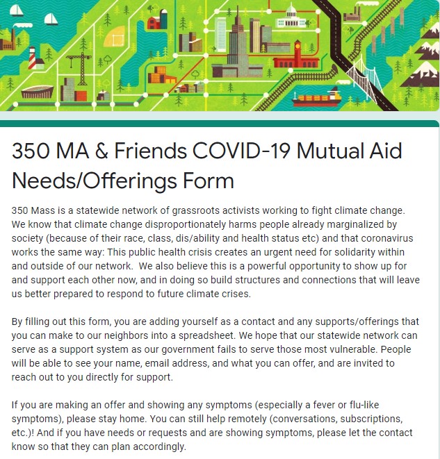 Franklin Matters: Mutual aid networks for 350 Mass during Coronavirus