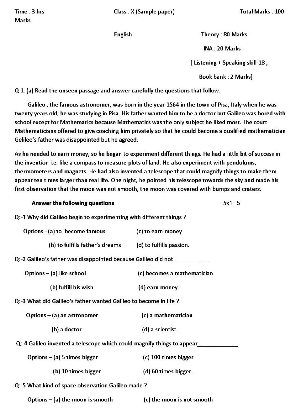 Class 10--Sample Paper English 2020-21 - Class 10