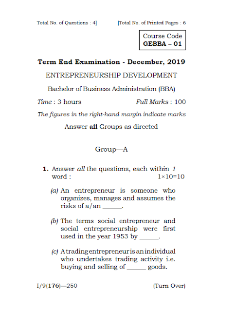 OSPU GEBBA entrepreneurship development Dec 2019 Question Paper - University Question Papers