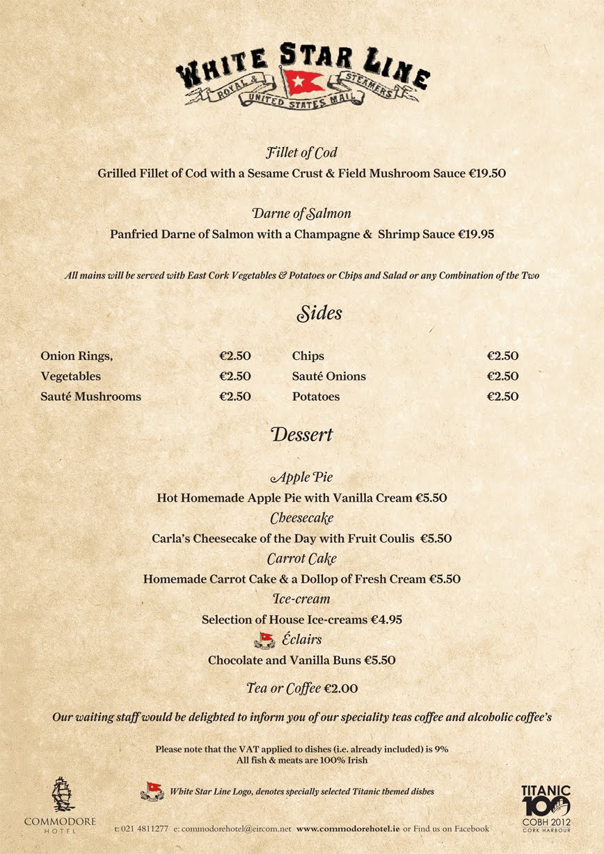 The Commodore Hotel: Titanic Menus