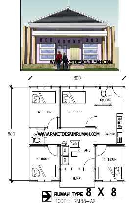 Jual Desain Rumah Type 64 Kode 88A2 - JUAL DAN JASA DESAIN RUMAH