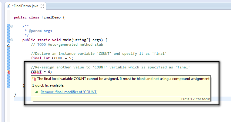 TESTING TOOLS QA TRAINING: 'final' instance variable TESTING TOOLS QA TRAINING: 'final' instance variable