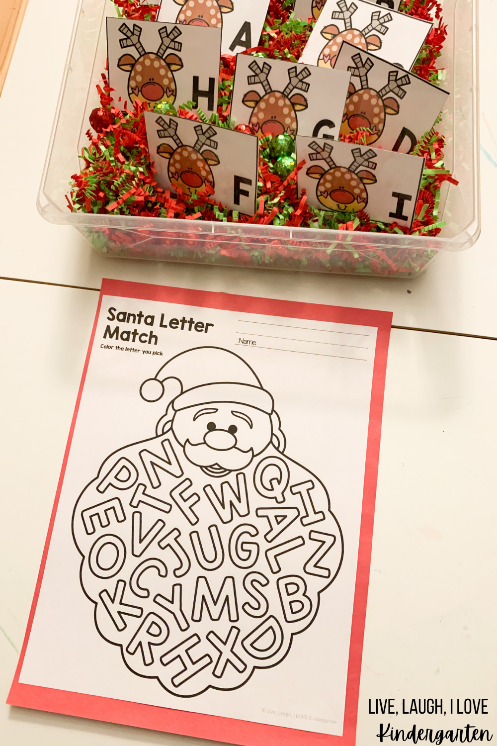Santa letter matching sensory bin