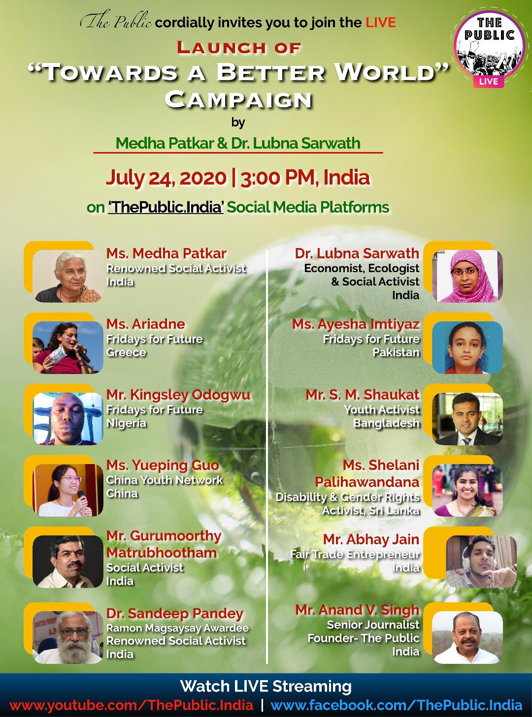 CNS: Medha Patkar launches youth-led Towards A Better World campaign