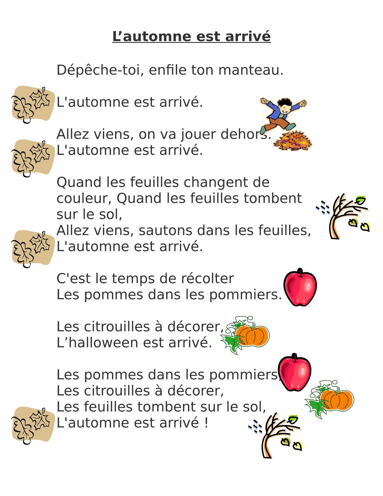 Les comptines sur l'automne