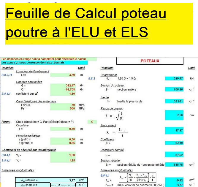 " Feuille de Calcul poteau poutre à l'ELU et ELS "- Excel - Livres et Documents Gratuits Génie ...