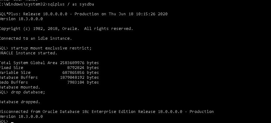 How to delete Oracle database using command line