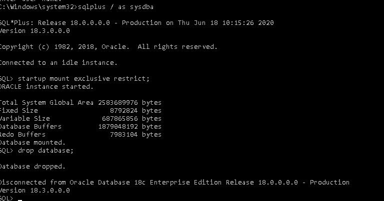 How to delete Oracle database using command line