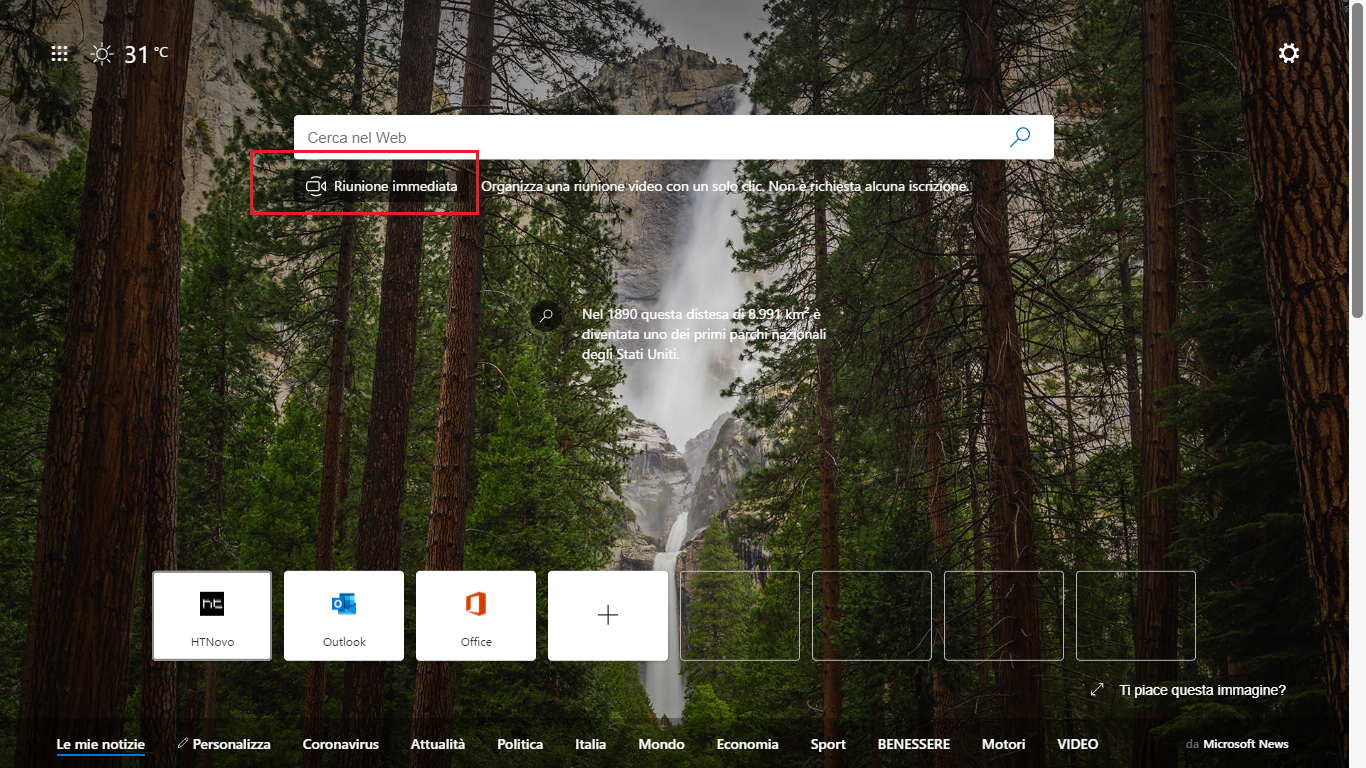 Avviare una riunione video direttamente da Nuova scheda di Microsoft Edge
