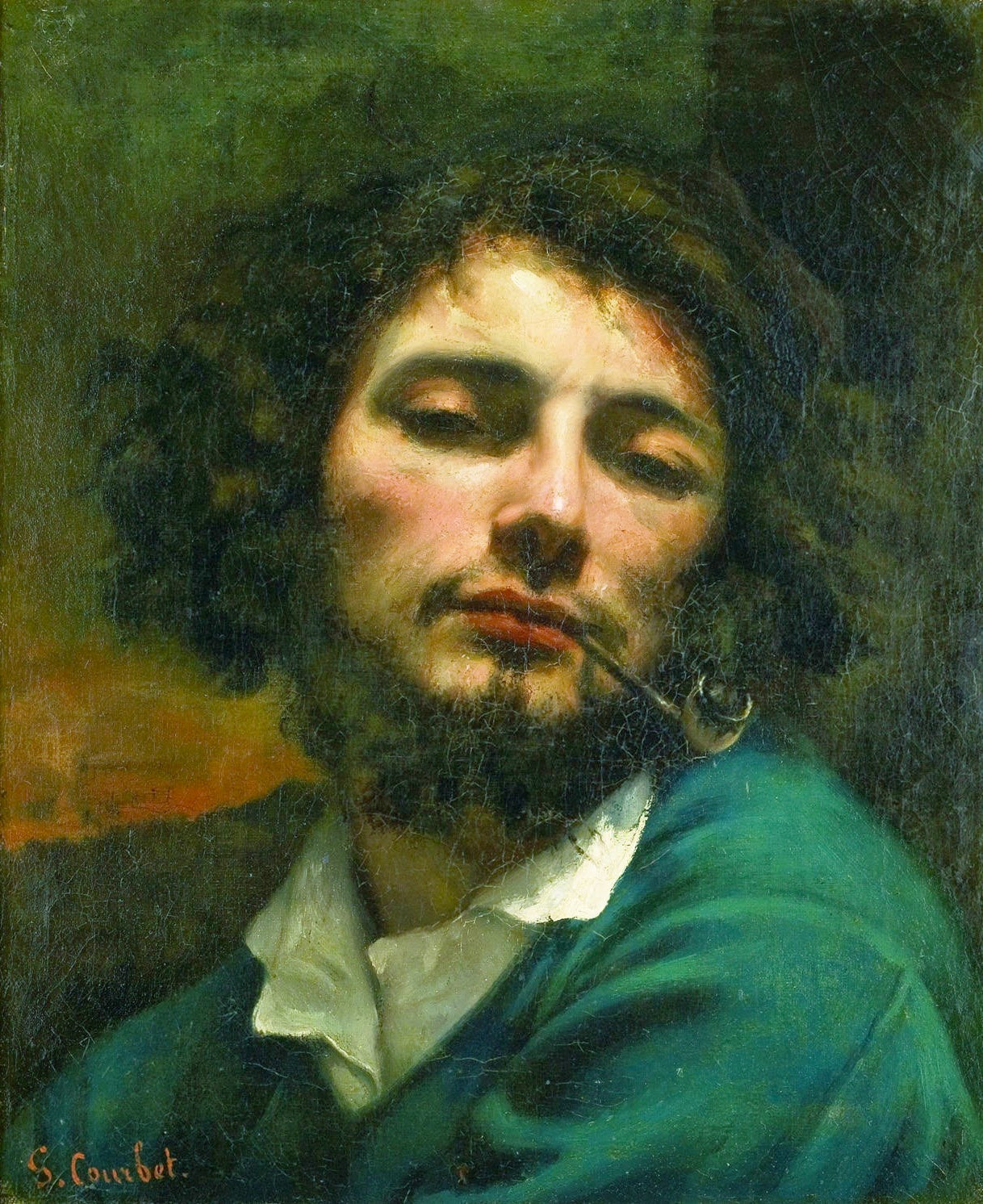 Peinture Française du 19ème Siècle: Self-Portrait with a Pipe (1849)