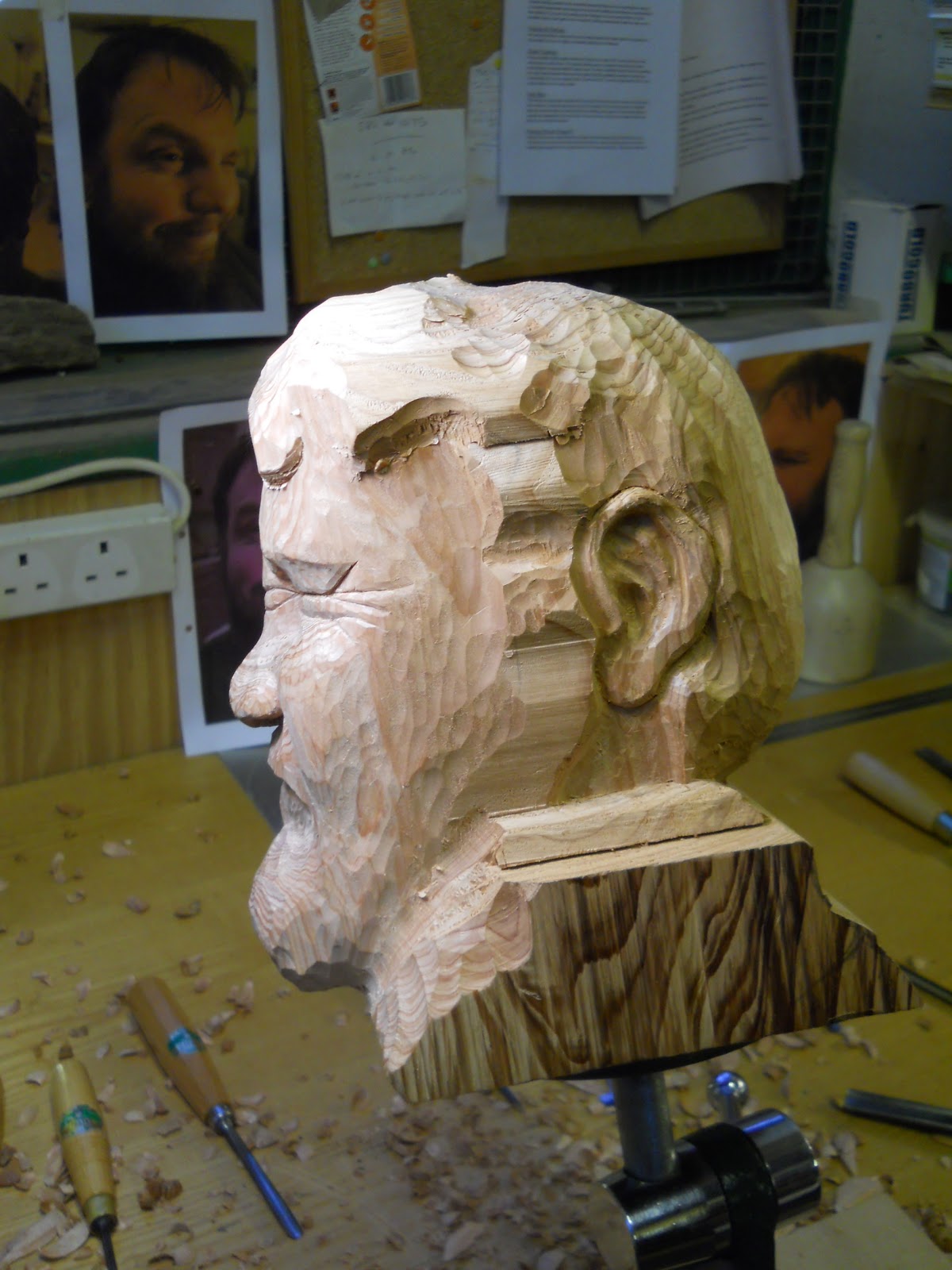 Carving a self portrait in wood for 'Cornucopia' at the Grant bradley ...