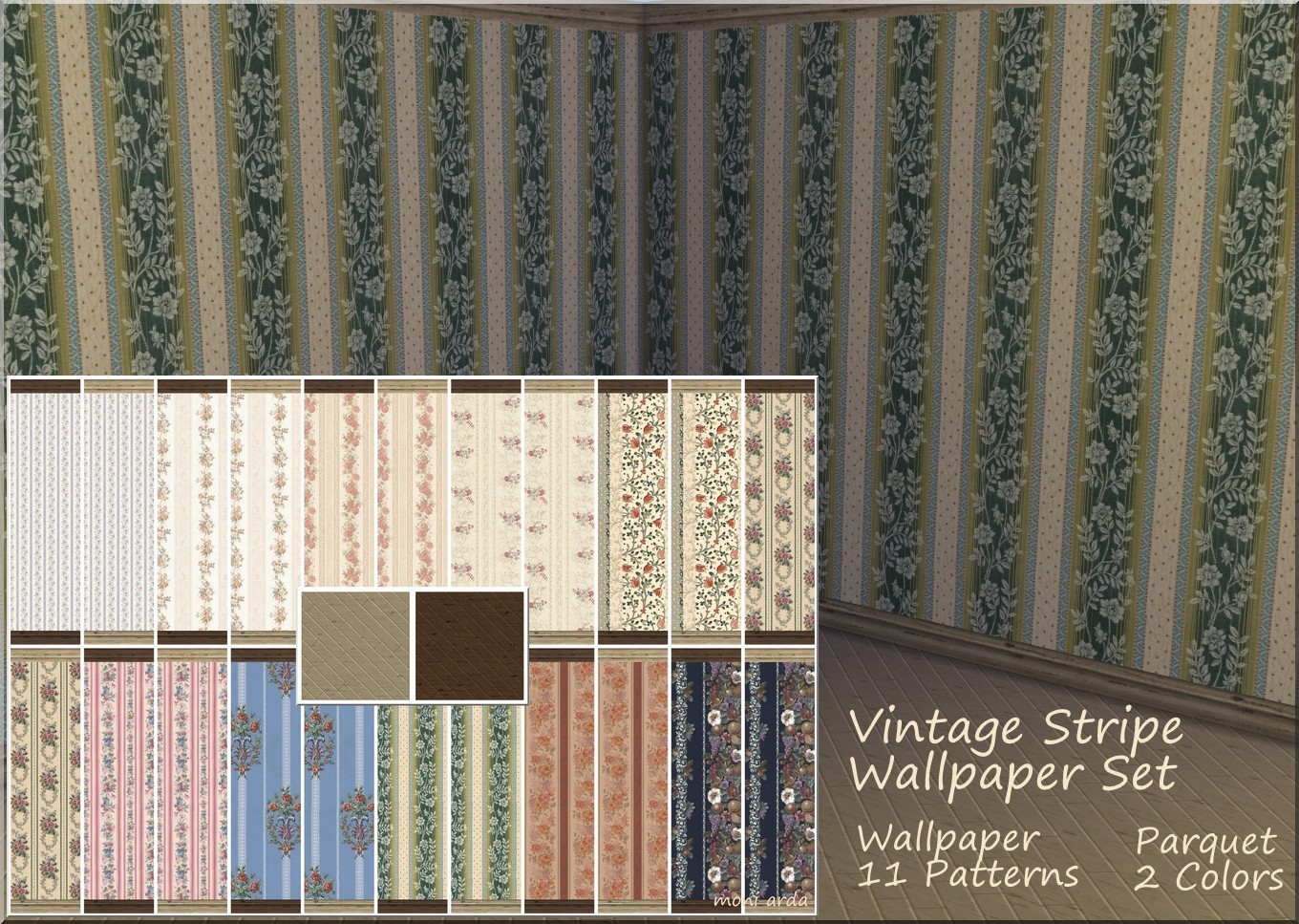 Arda Sims: Vintage Stripe Wallpaper Set - TS4