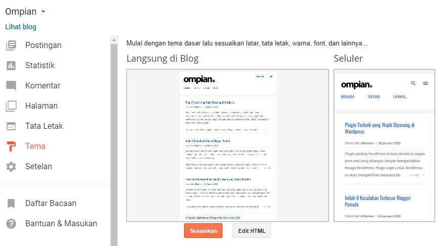 Begini Cara Mudah Ganti Template Blog dengan Template Sendiri - Ompian