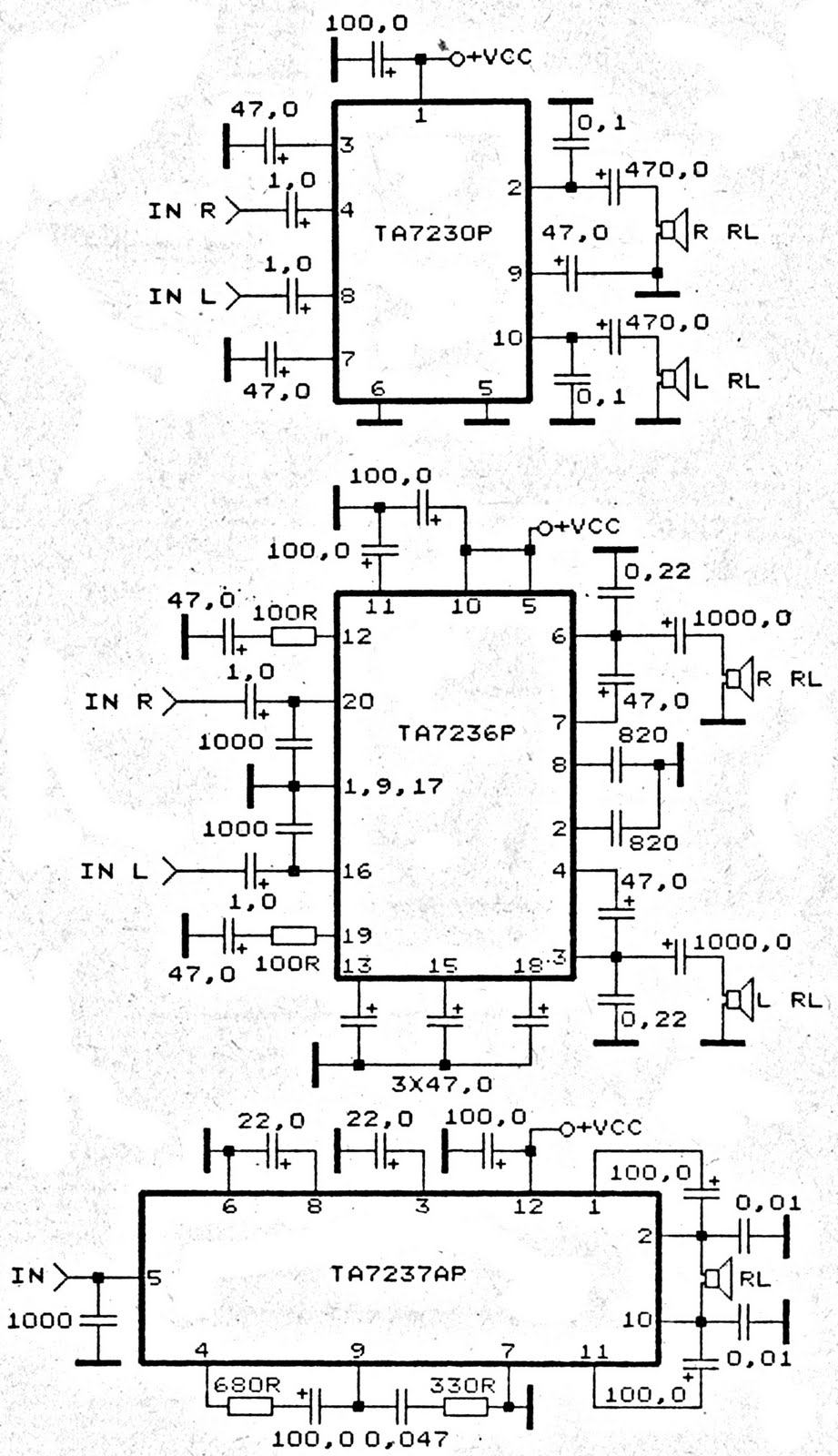 TA7230P, TA7236P, TA7237AP amplifier schematic