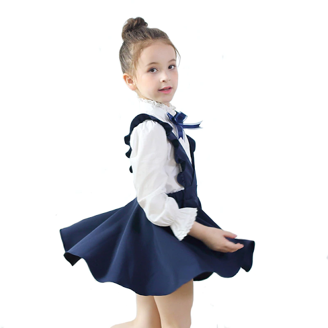 Spring Girls school Dress Kids Suspenders Costume Children Preppy Style ...