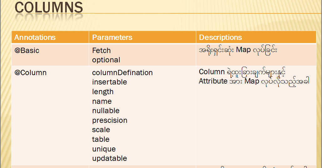 Myanmar Java User: ORM : Columns Mapping
