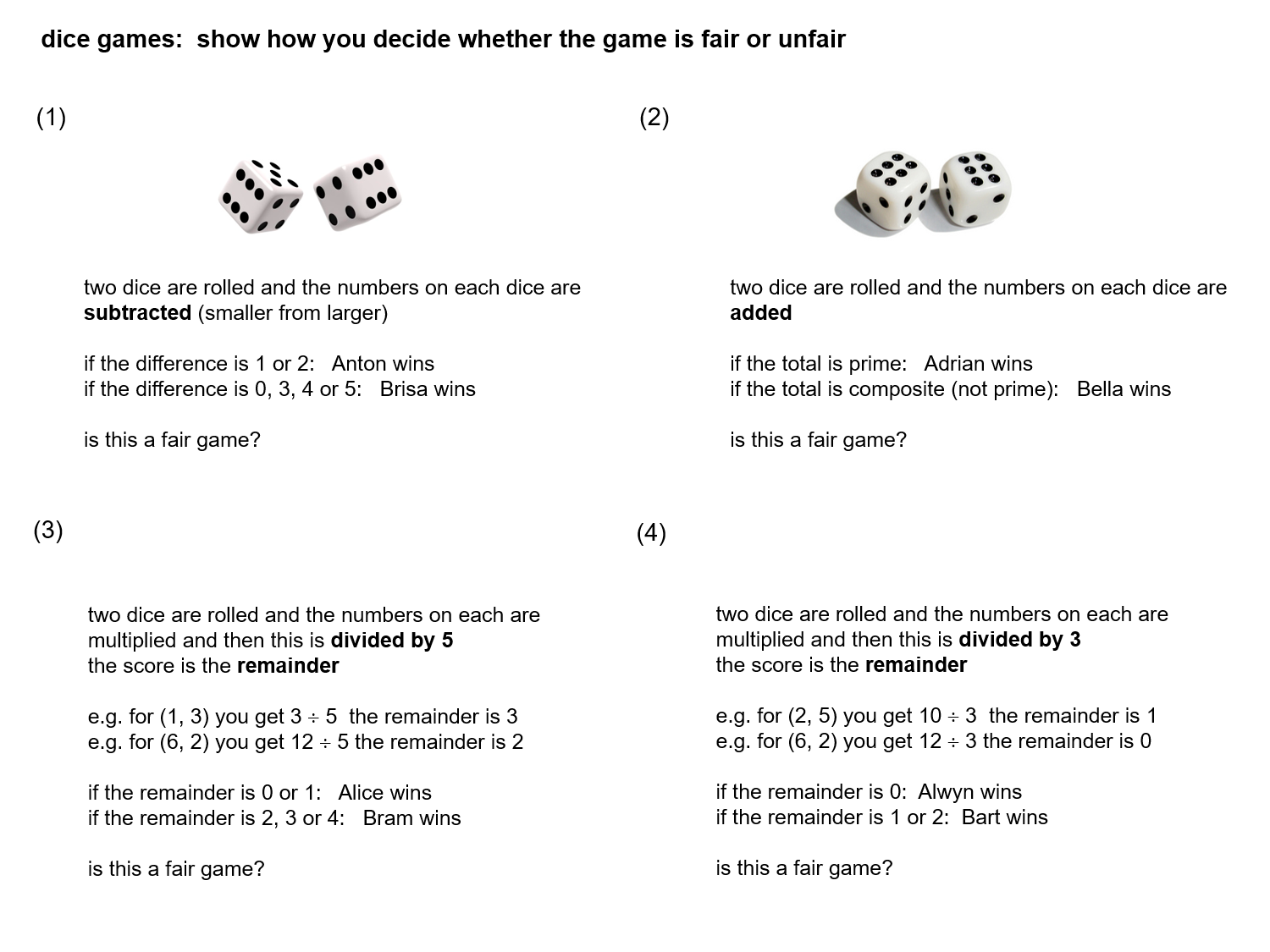 MEDIAN Don Steward mathematics teaching: 2 dice, 2 way tables