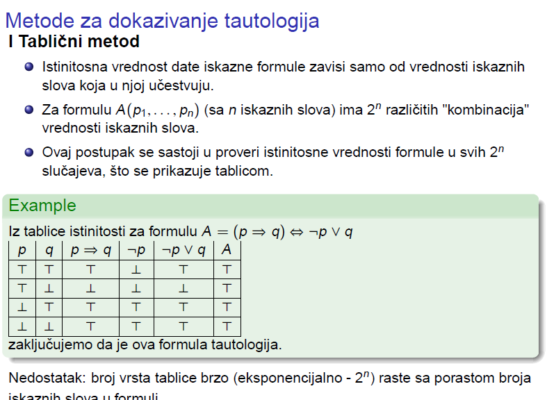 M A T E M A T I K A P N: TAUTOLOGIJE