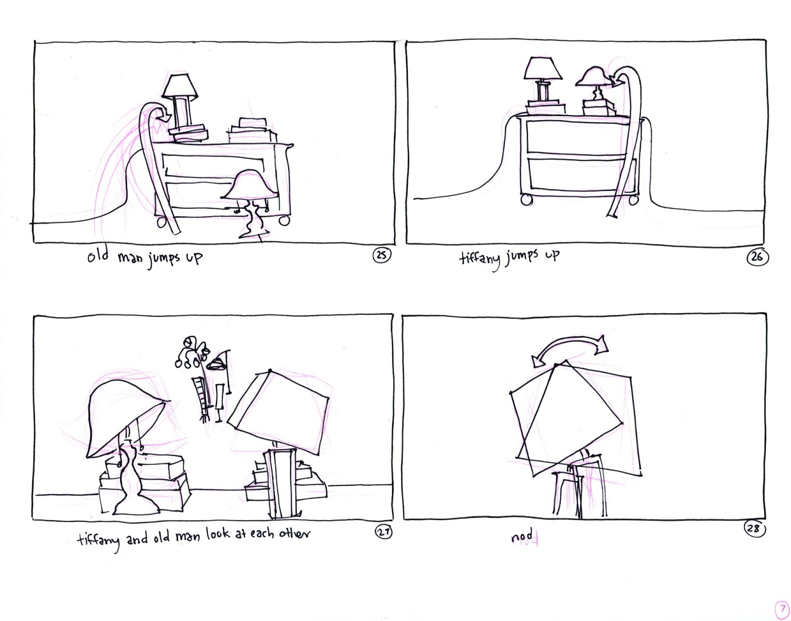 Advanced Animation: Storyboards: Ideas for Lamps Trying to Clap