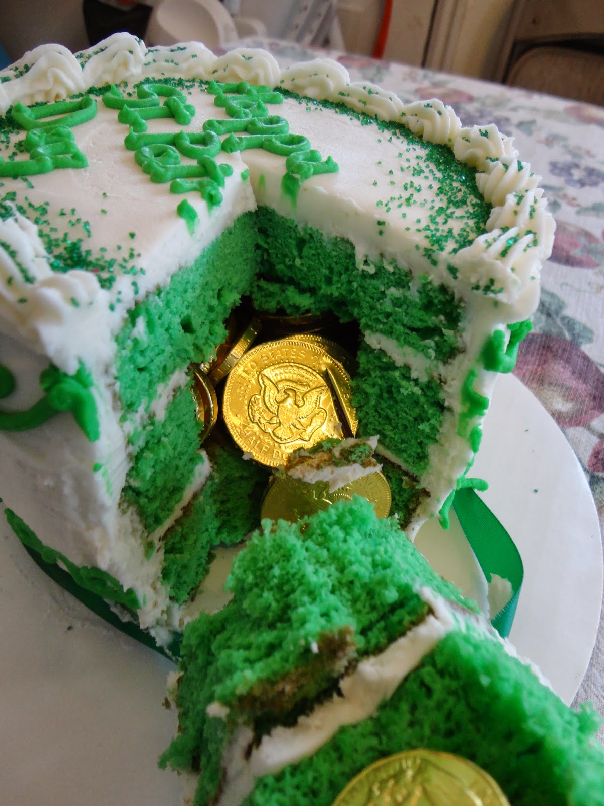 The Adventures of J and K: St. Patrick's Day Cake with Gold Coins