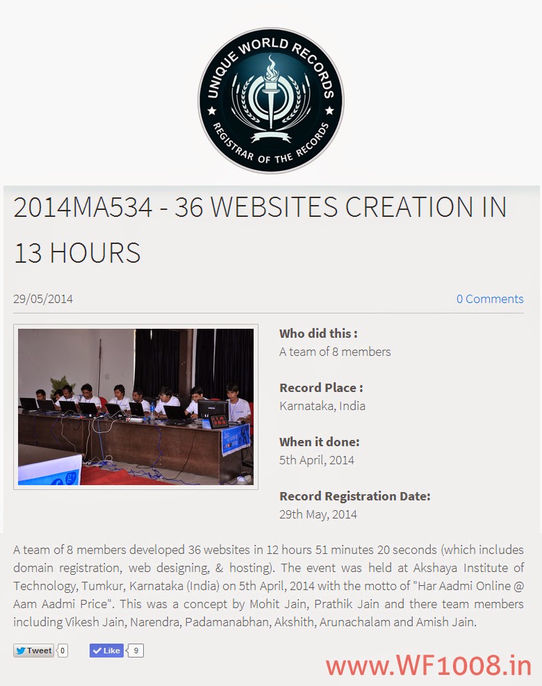 Unique World Records﻿ has approved our attempt | WF1008 - Website For 1008