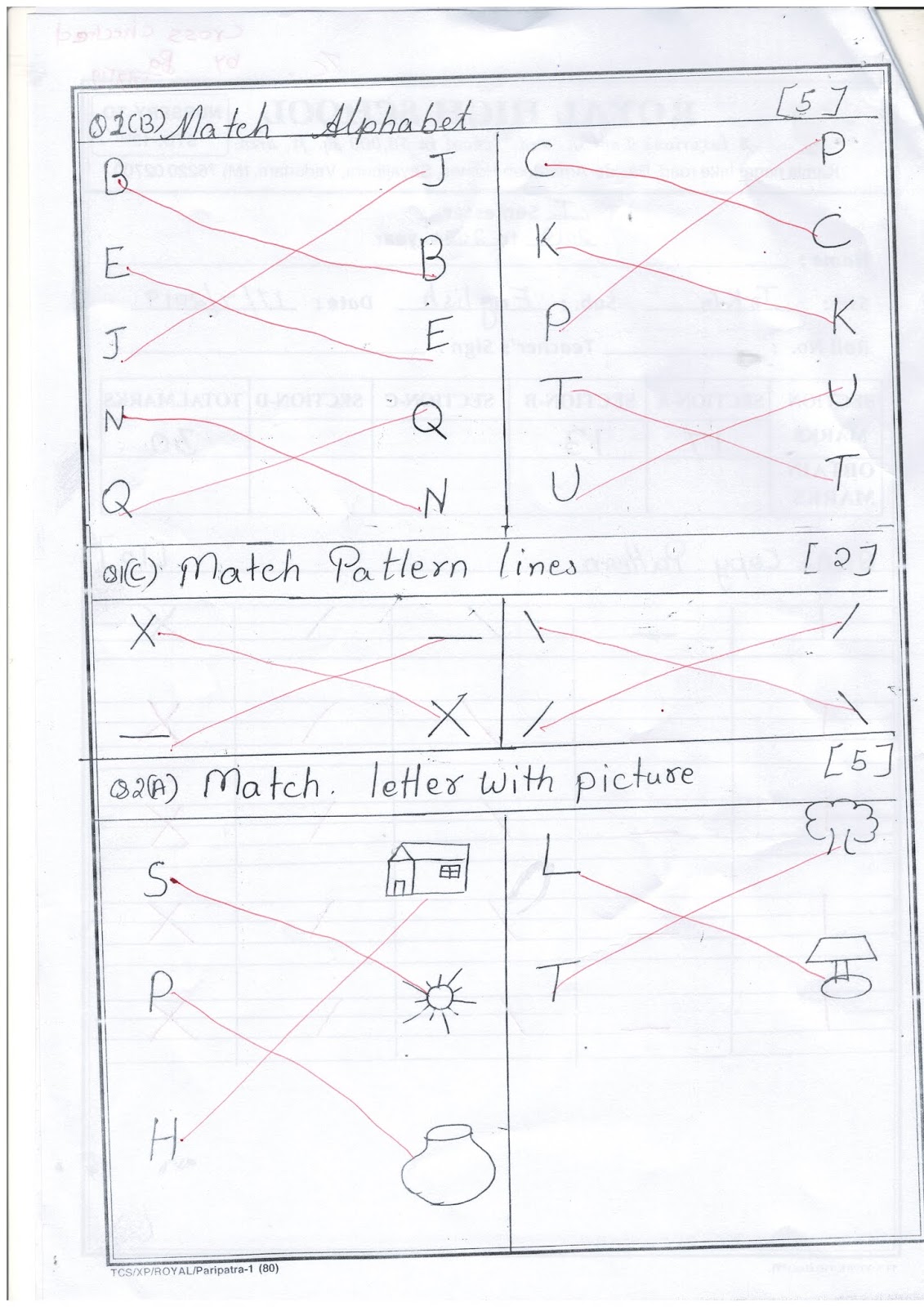 Jr.Kg.Unit Test Paper ENGLISH 17.07.2019