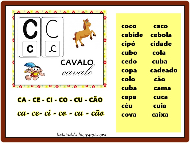 BALAIADDA: Ficha de leitura sílabas simples - letra c