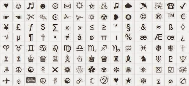 Símbolos e códigos diversos, caracteres especiais para personalizar o ...