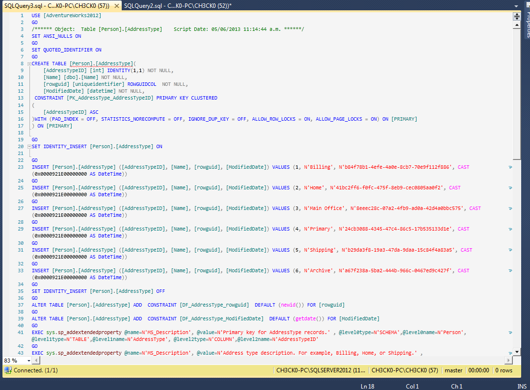 SCRIPTS DE CREACION DE TABLAS Y DATOS. ~ SQL SERVER
