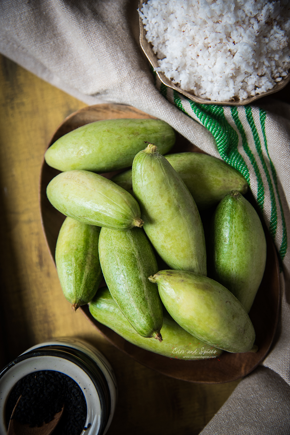 Color and Spices: Potol Posto with a coconut twist