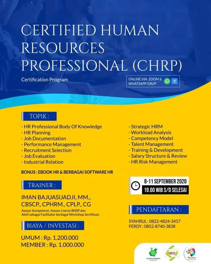 CERTIFIED HUMAN RESOURCES PROFESSIONAL (CHRP) (08-11 / 09 / 2020)