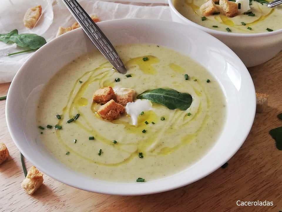 Crema ligera de puerro, manzana verde y rúcula | Caceroladas