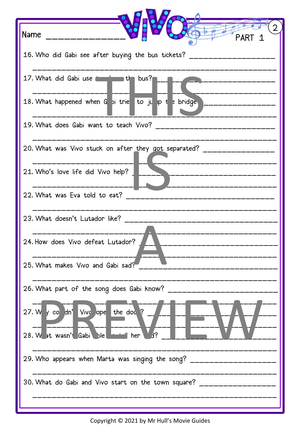 Vivo Movie Guide + Activities - Answer Keys Included ~ Movie Guides and ...