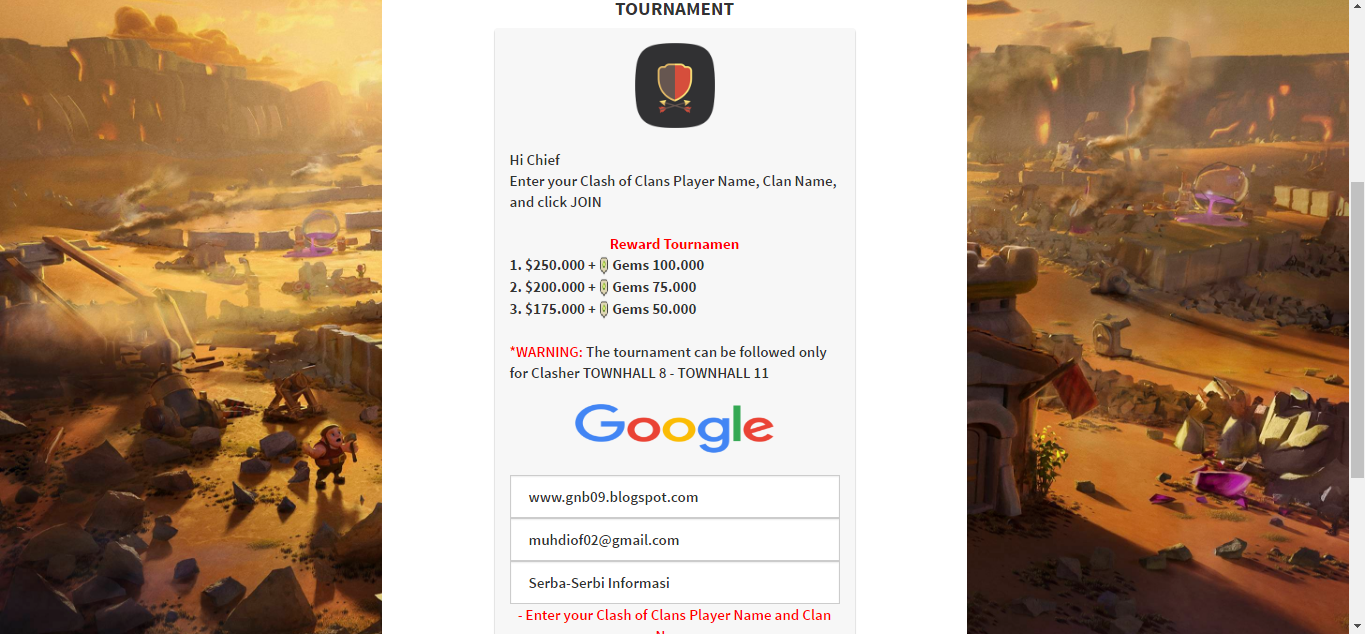 SCRIPT PHISING CLASH OF CLANS TOURNAMENT V2 TERBARU DI BULAN FEBRUARI 2017 | AkatSuki