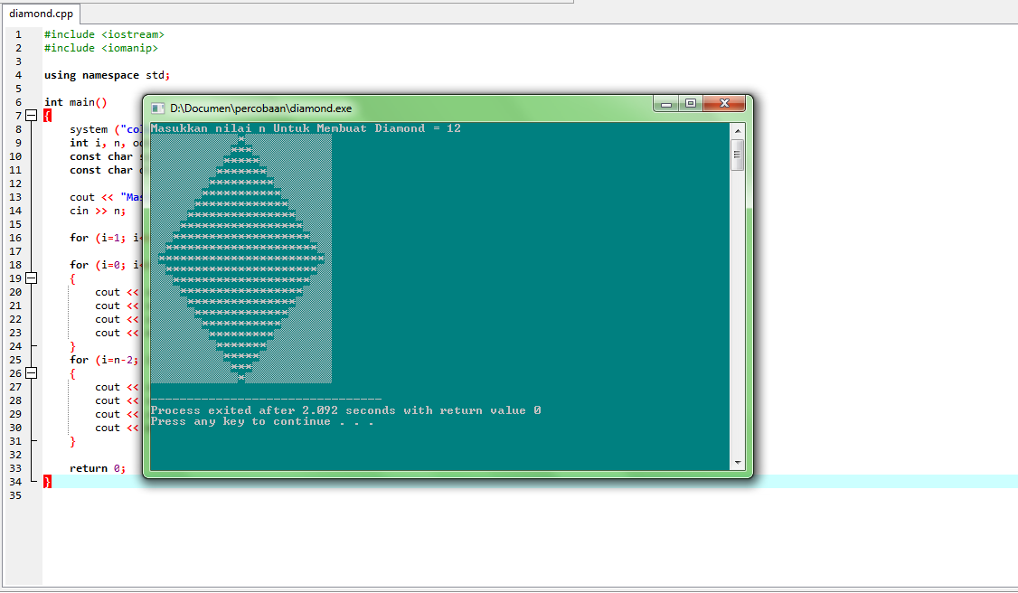 Tutorial Pemrograman C++: Membuat Program Tampilan Diamond / Berlian ...