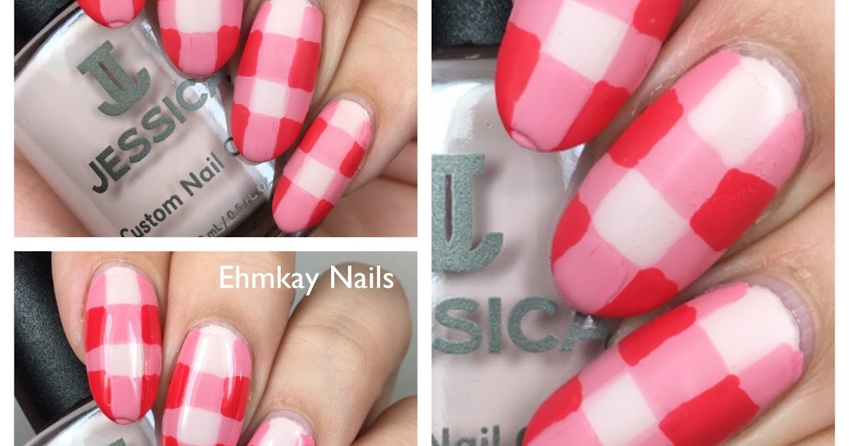 ehmkay nails: Pink Gingham Nail Art with Jessica Cosmetics