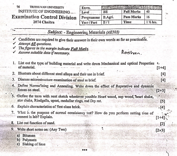IOE Engineering Material Question Paper [ PDF Download ] - IOE NOTE