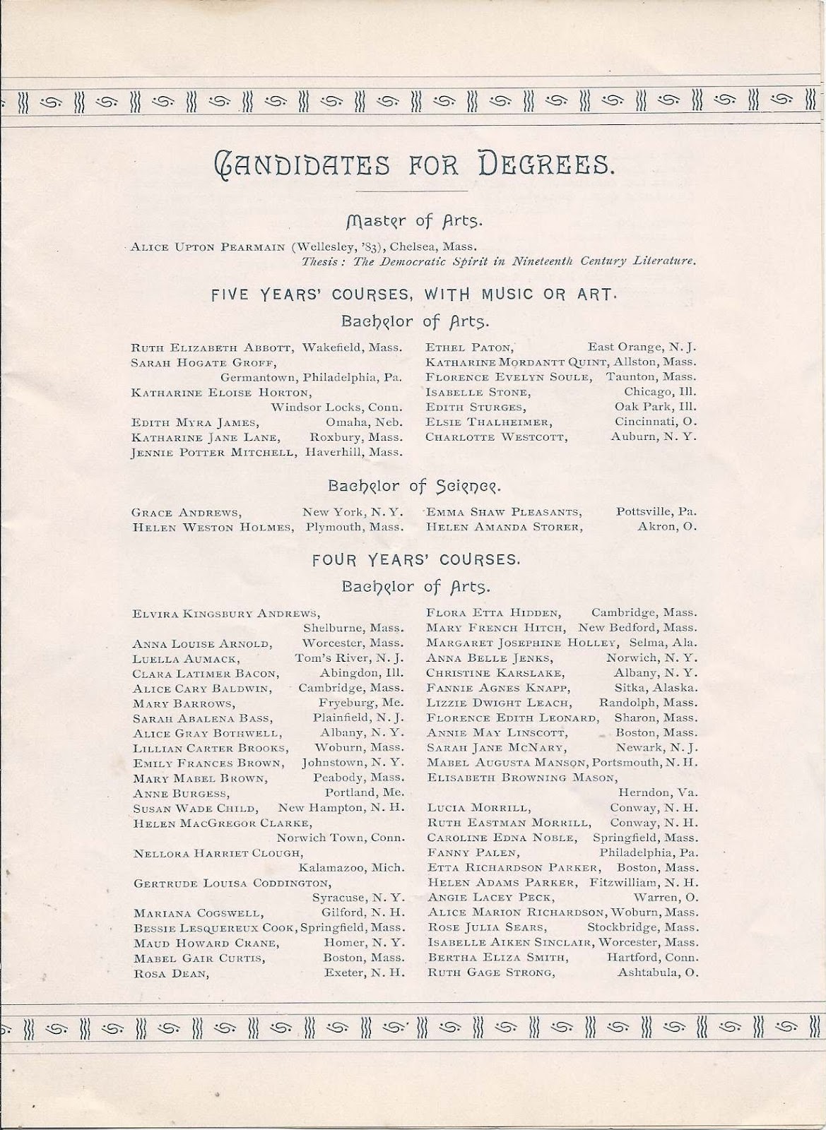 Heirlooms Reunited: 1890 Commencement Program of Wellesley College ...